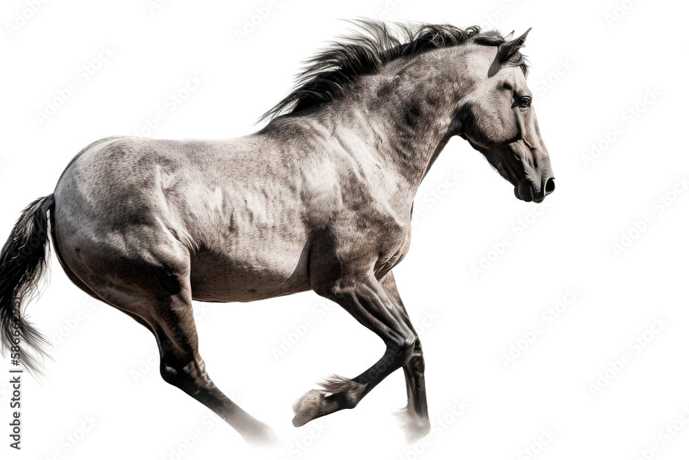 an equestrian-themed photographic illustration of a white horse mustang ...