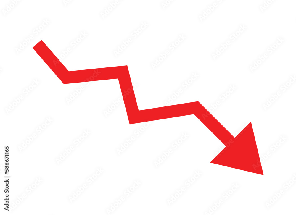 Red arrow going down stock icon on white background. Decrease ...