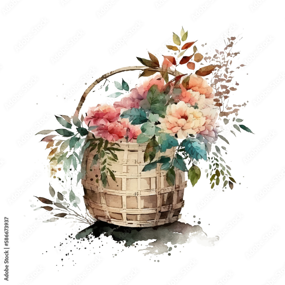 Watercolor Flowers Clipart vector, Easter Basket Png, Spring Floral ...