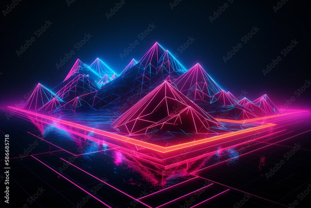 Neon Gridlines: 1980s Synthwave Low Poly Art with Futuristic Grids ...