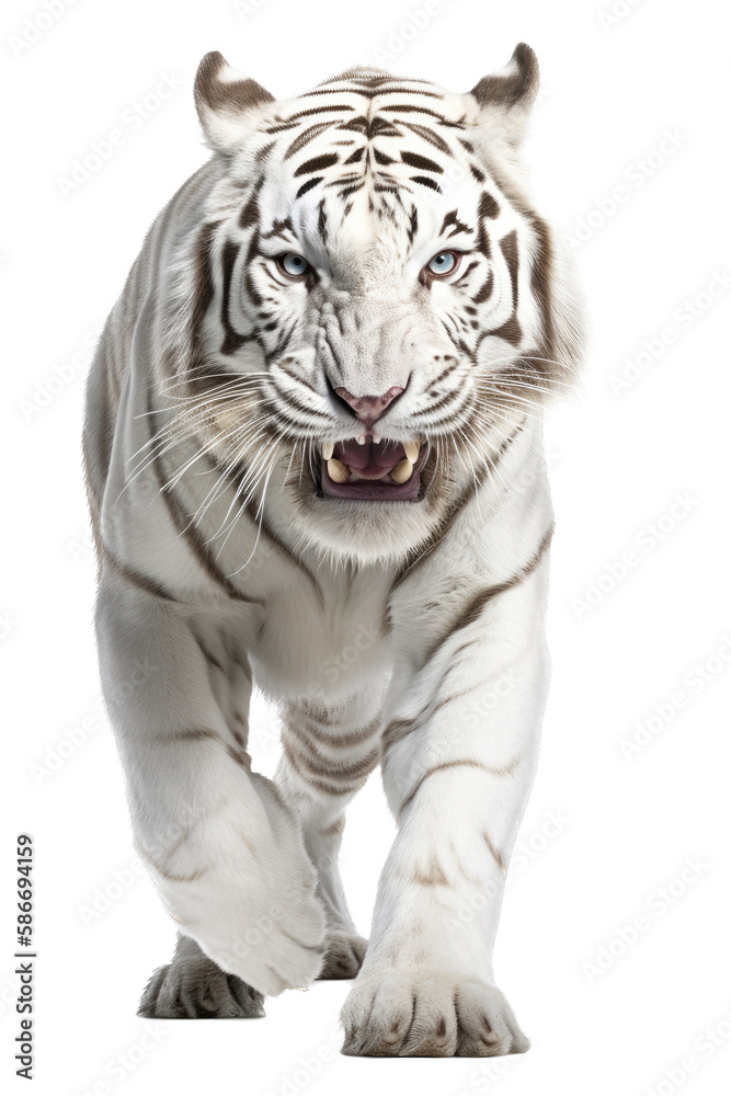 an isolated white tiger front-view portrait, jungle-themed ...
