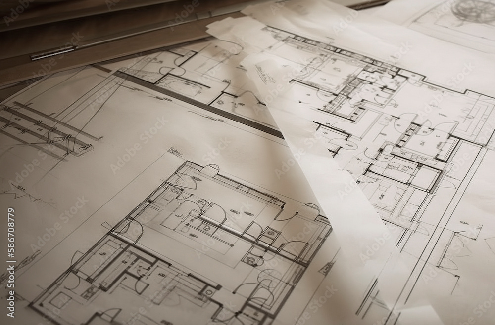 Generative AI illustration of Architectural plans, drawings, pencil ...