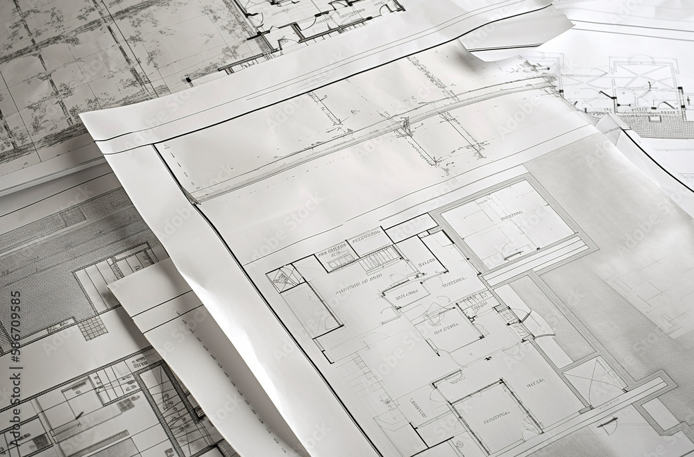 Generative AI illustration of Architectural plans, drawings, pencil ...
