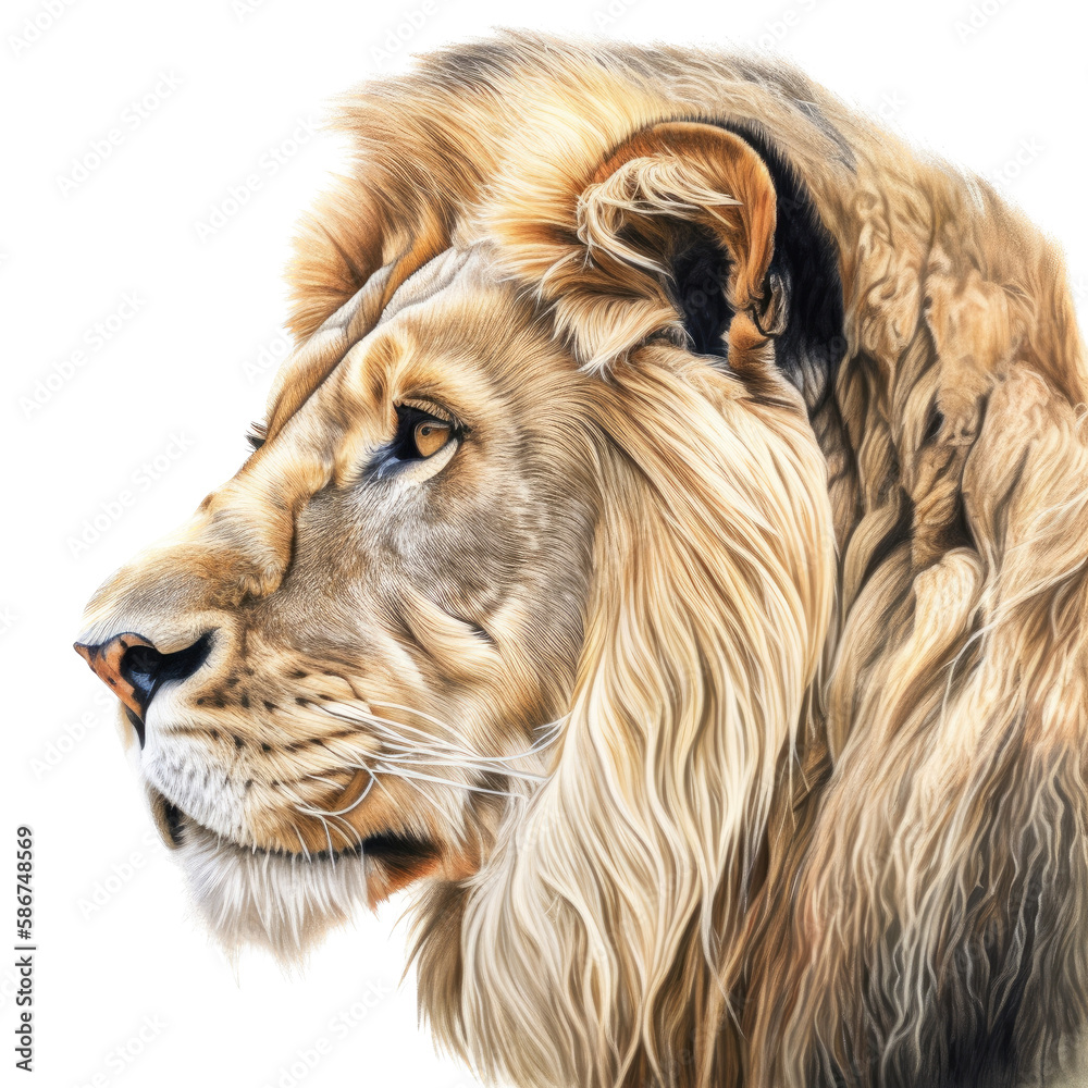 an isolated lion jungle cat FACE, FRONT-view portrait, safari-themed ...