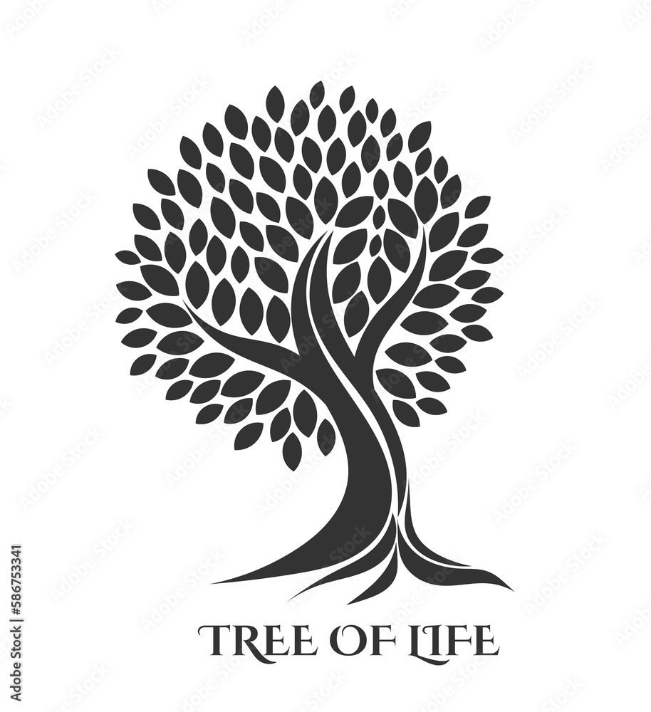 Tree with roots symbol illustration. Old tree icon design element ...