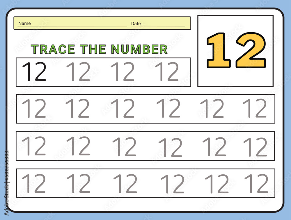 Numbers 12 tracing practice worksheet. Learning Number activity page ...