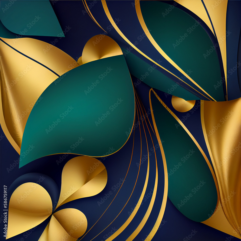 Navy blue green and gold, art website background, organic shapes ...