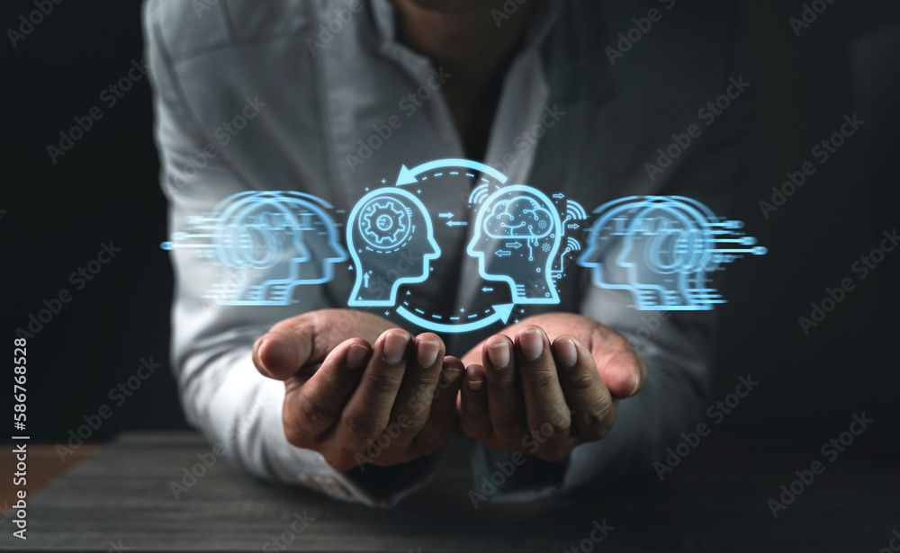 Стоковое фото «ChatGPT Chat with AI, Artificial Intelligence. man using ...