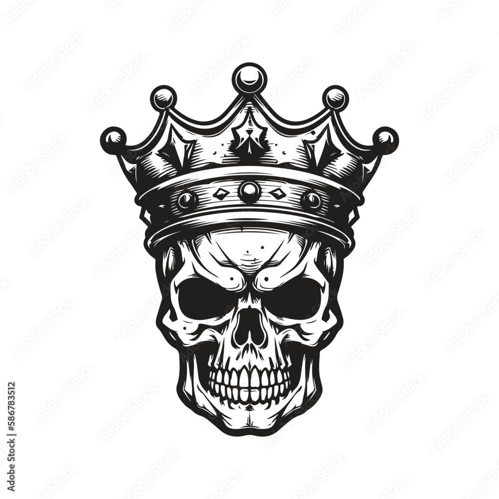 skull wearing crown, vector concept digital art, hand drawn ...