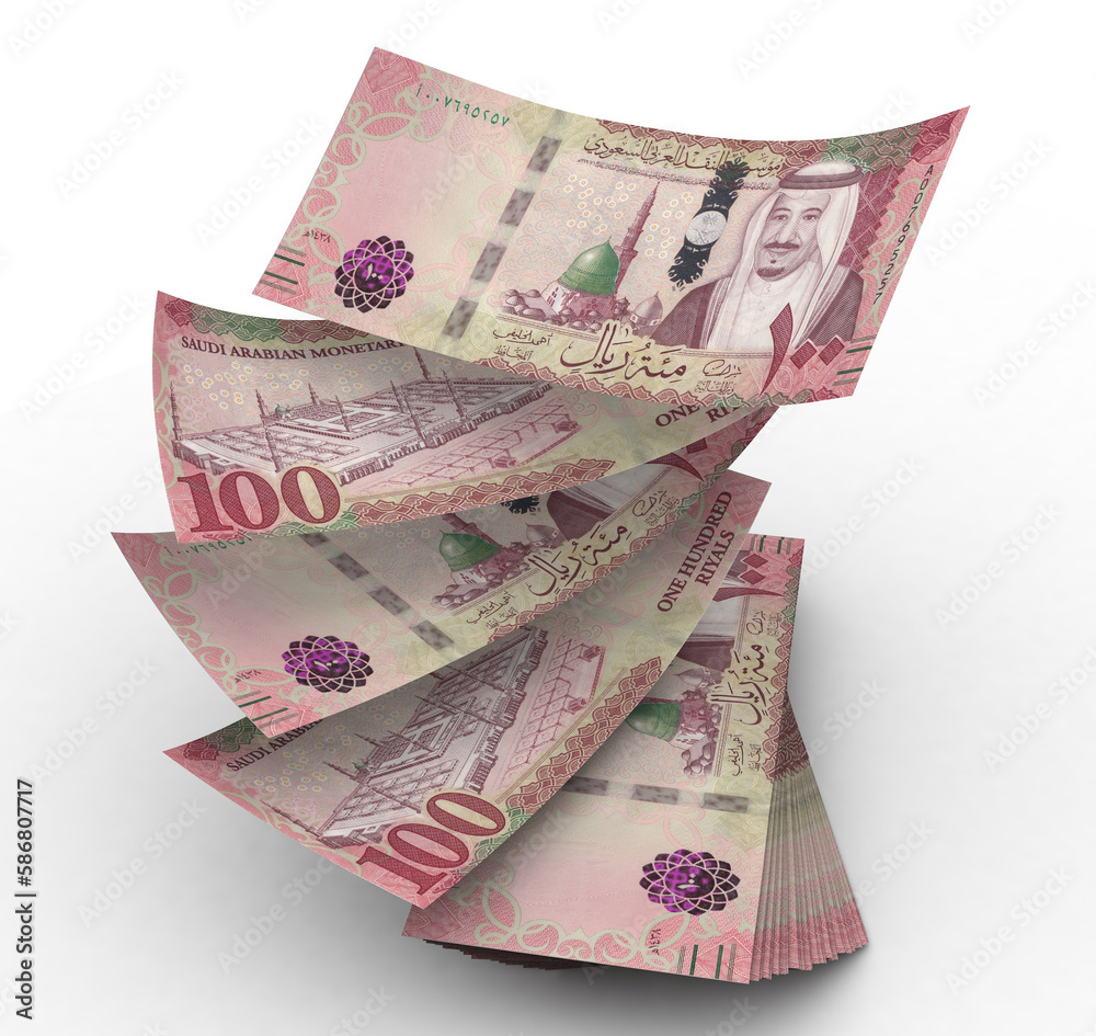 3d 100 one hundred Saudi Riyals banknotes of king Salman Bin Abdulaziz ...