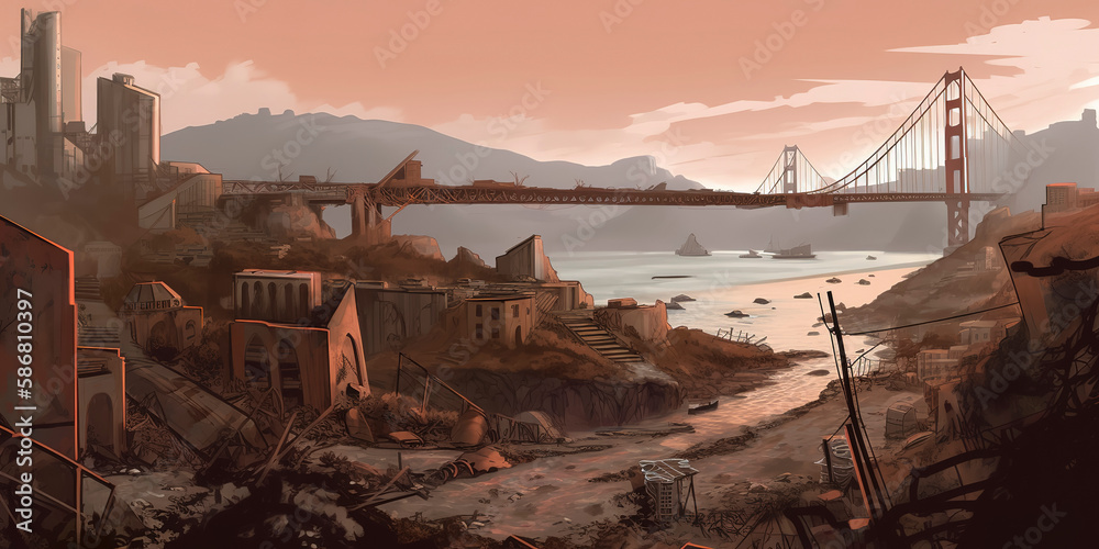ภาพประกอบ Stock illustration of A post-apocalyptic view of San ...