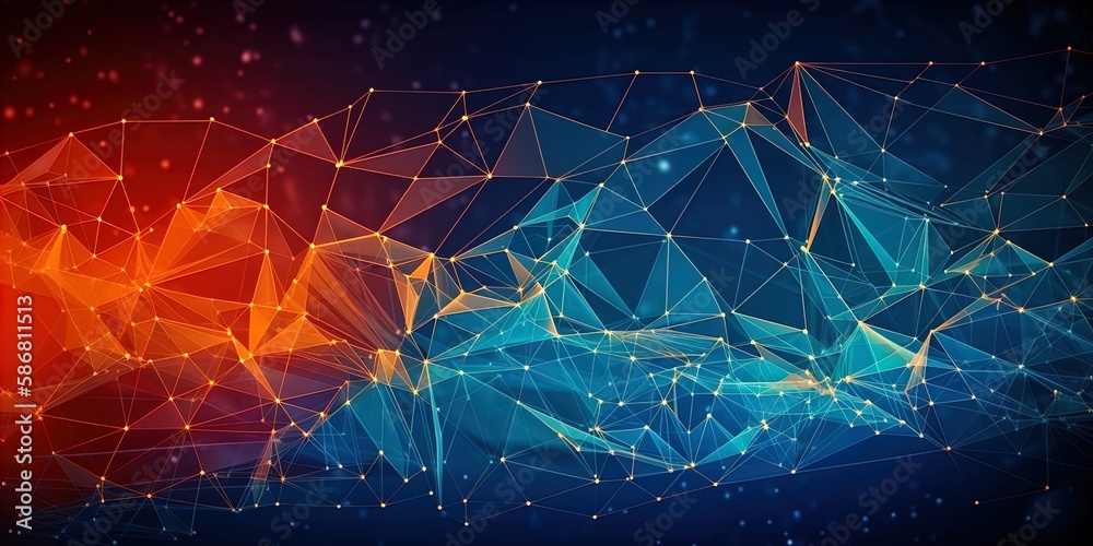 Blue orange Gradient Digital Polygons: A Network Grid Fusion background ...