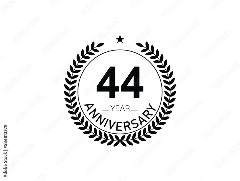 44 years anniversary logo template isolated on white, black and white ...