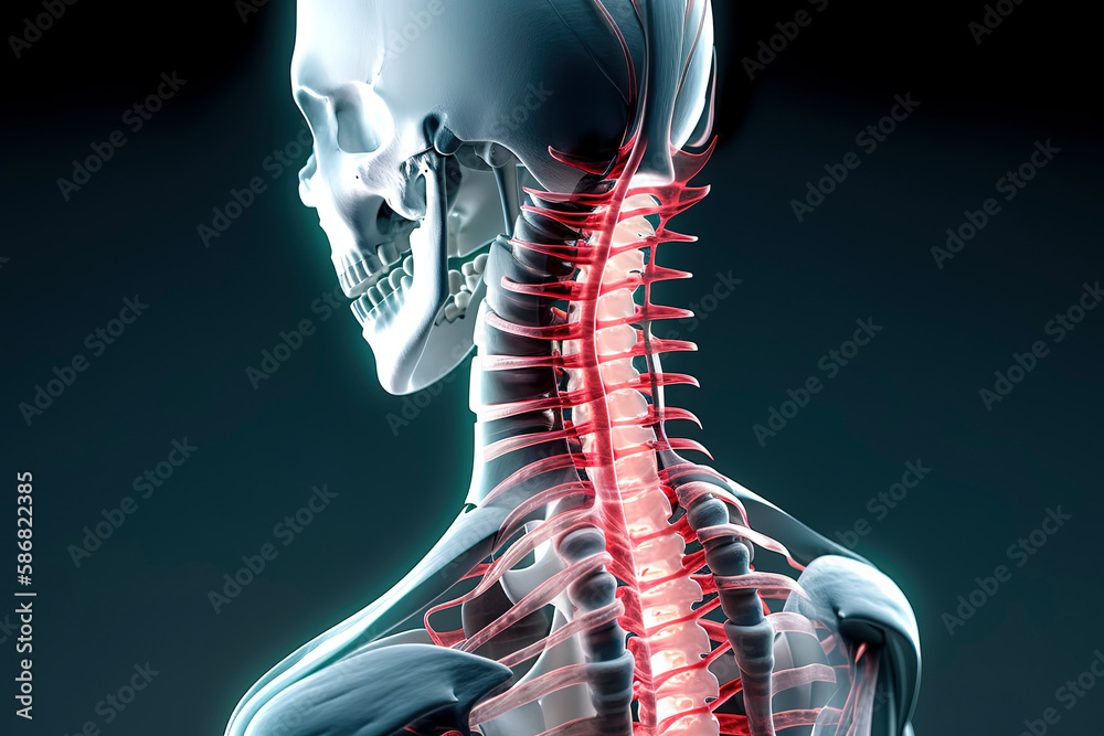 Neck pain, upper spine, cervical vertebrae spine, human body anatomy ...