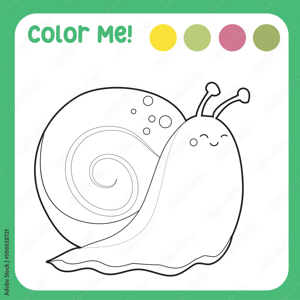 Colour me: colouring page kids with insects theme a cute snail ...