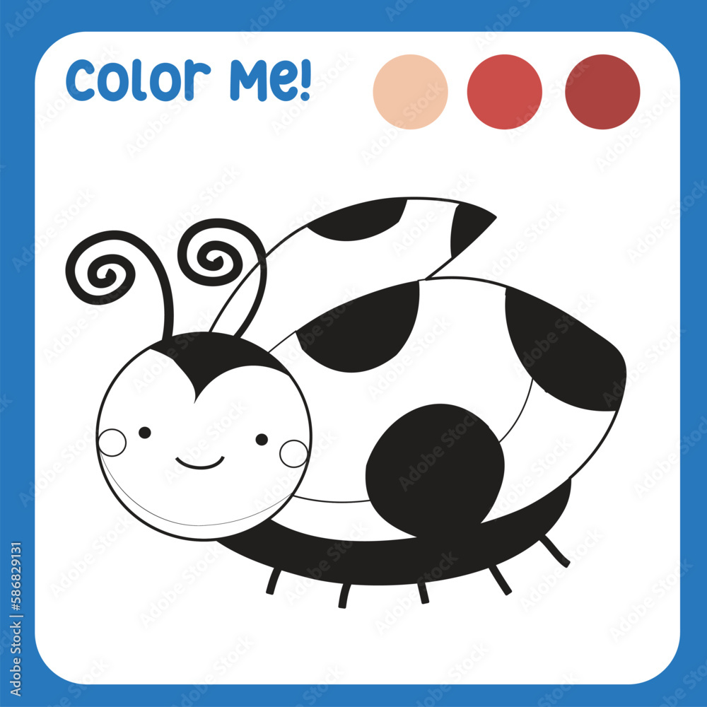 Colour me: colouring page kids with insects theme a cute ladybug ...