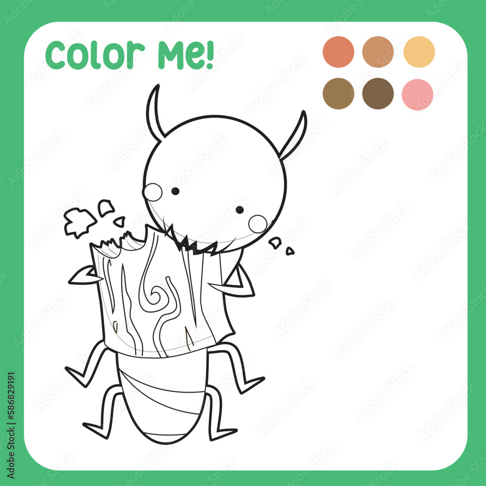 Colour me: colouring page kids with insects theme a cute termite ...