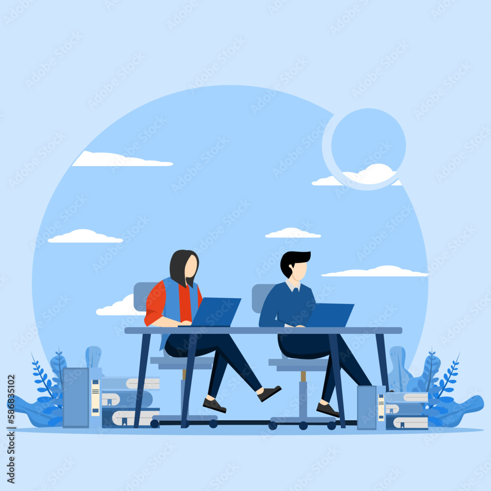 Students acquire knowledge, Education concept, Two people studying and ...