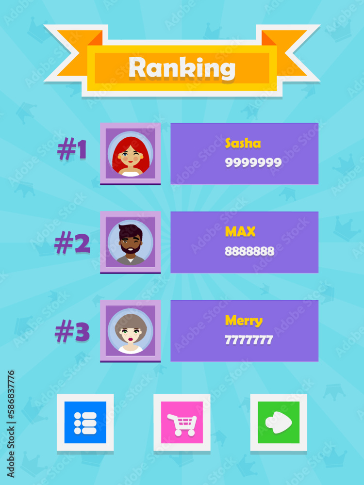 Menu of game graphic user interface on screen of 2d mobile game ...