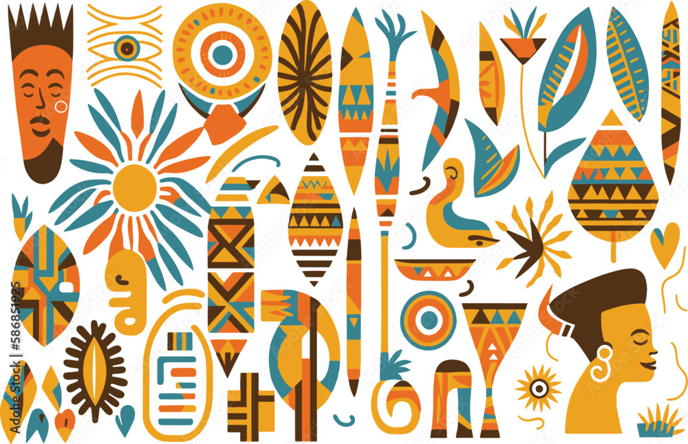 African Folklore Symbol Vector Illustration: Ethnic Tribal Traditional ...