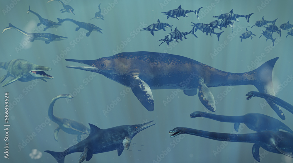 extinct marine reptiles, mosasaurus, elasmosaurus, styxosaurus, ophthalmosaurus, ichthyosaur ...
