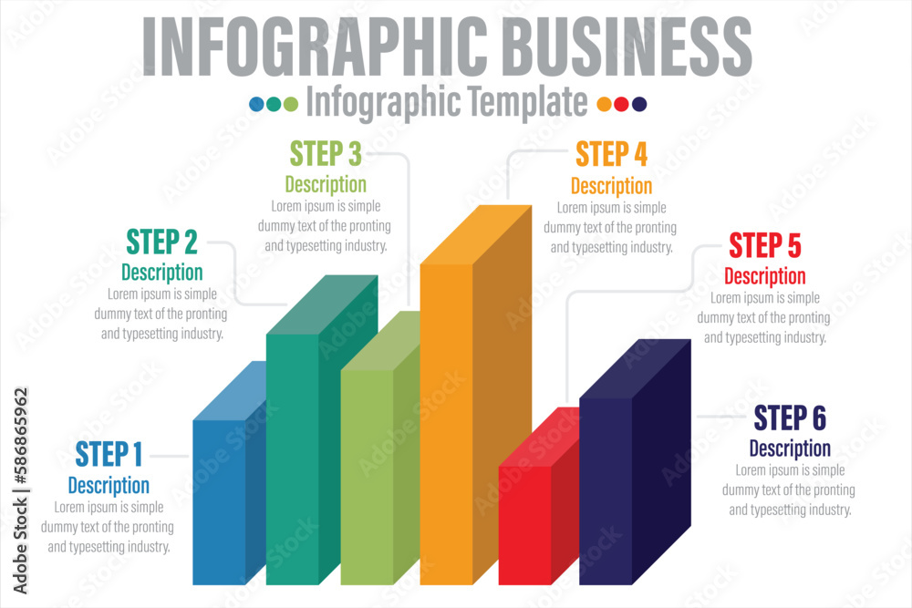 6 Steps or six option Vector creative infographic of columns bar chart ...
