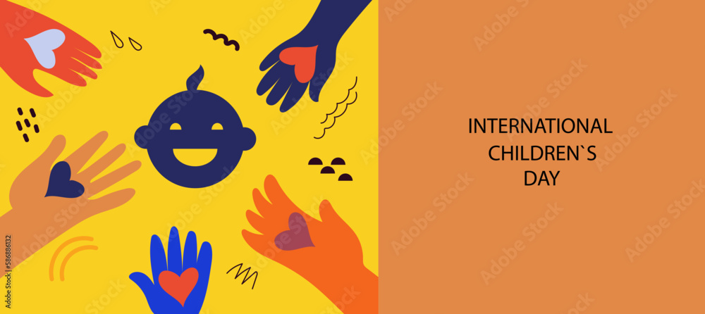 Happy children day background design celebrating poster modern flat ...