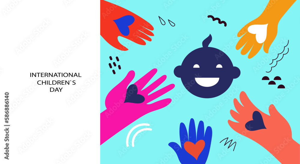 Happy children day background design celebrating poster modern flat ...