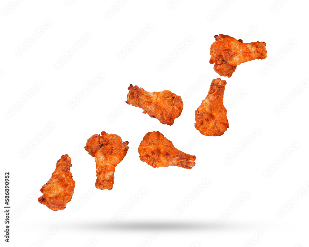 Barbecue chicken wings falling in the air isolated on transparent ...