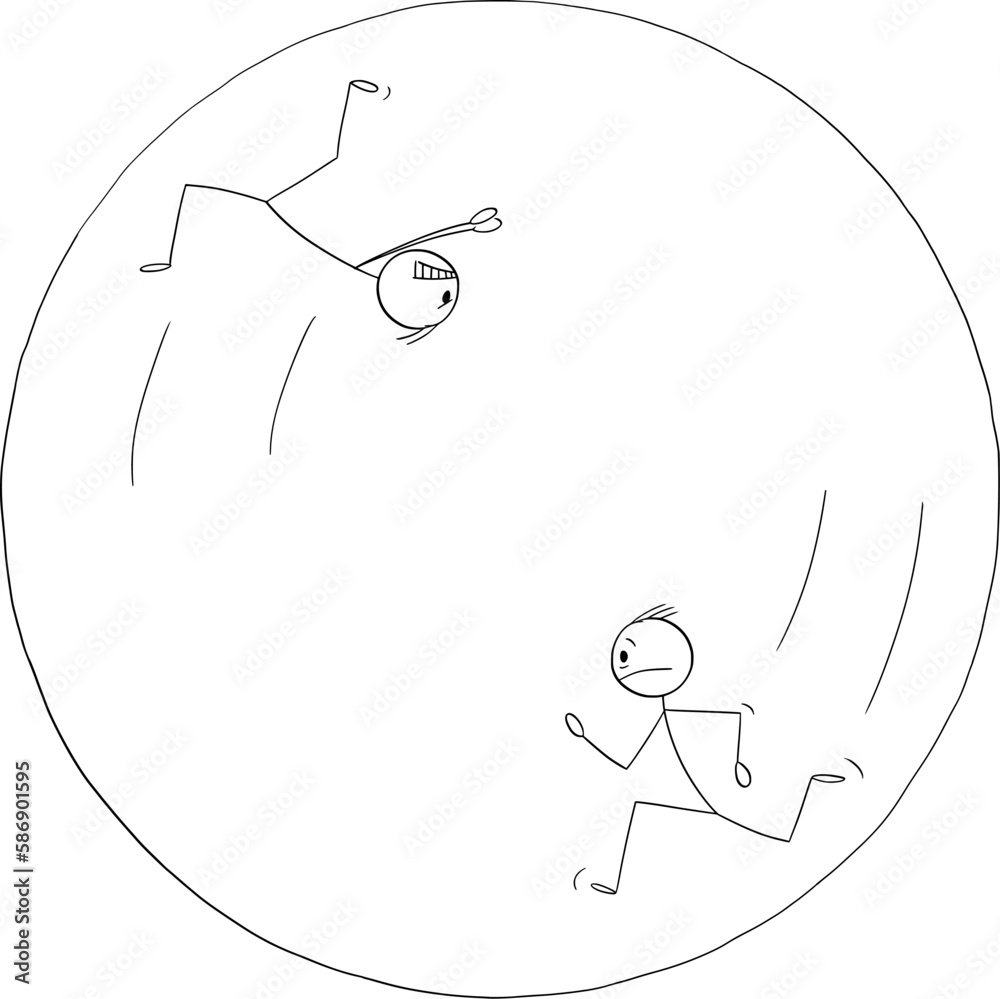 Angry Persons Chasing His Victim in Circle , Vector Cartoon Stick ...