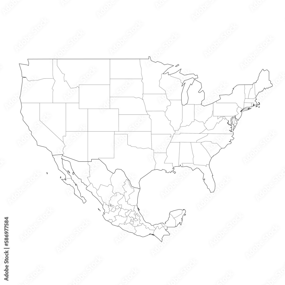 United States and Mexico political map of administrative divisions ...