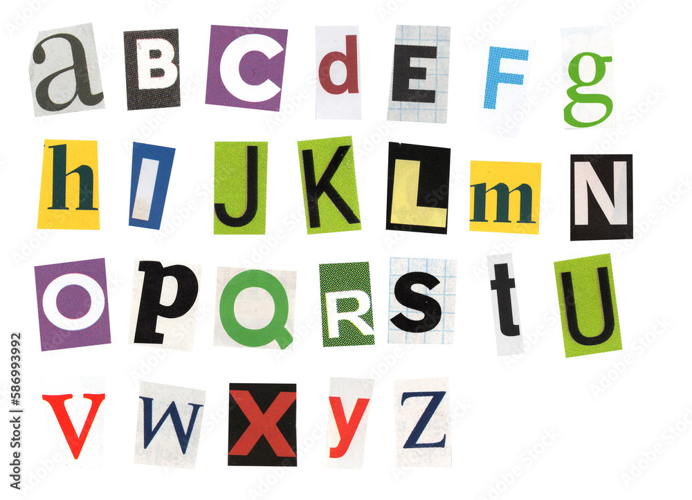 alphabet magazine cut out font, ransom letter, isolated collage ...