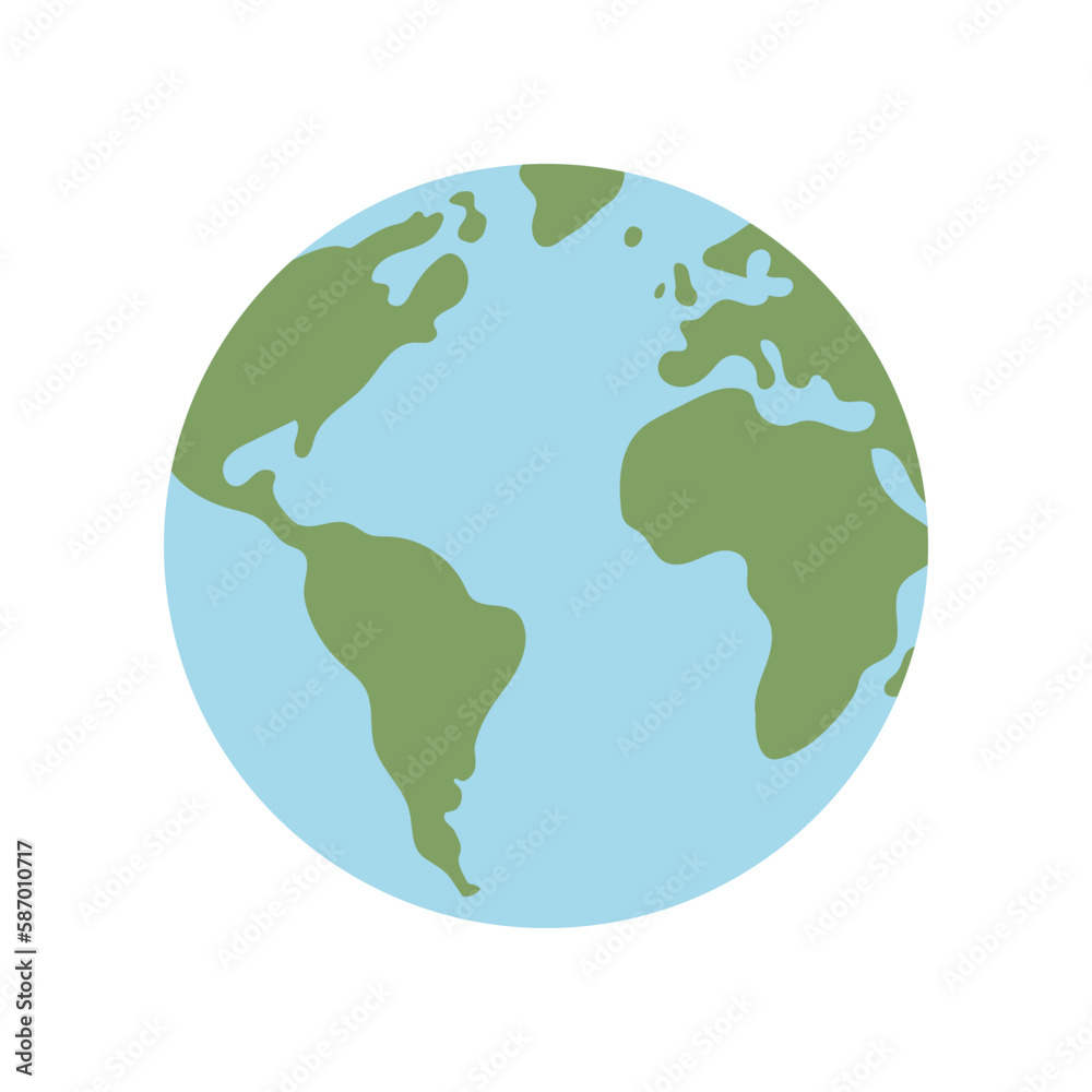 Globe world map. Planet earth flat vector illustration. Doodle map with ...