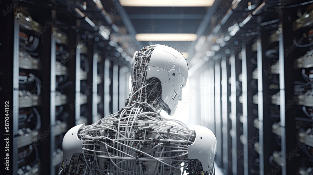 Horizontal Composition of White Cyborg Robot Looking to the Side in ...