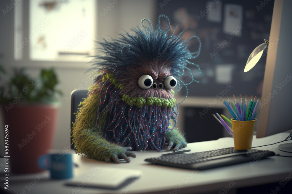 Group of cute little baby alien monsters working and crafting. Colorful ...