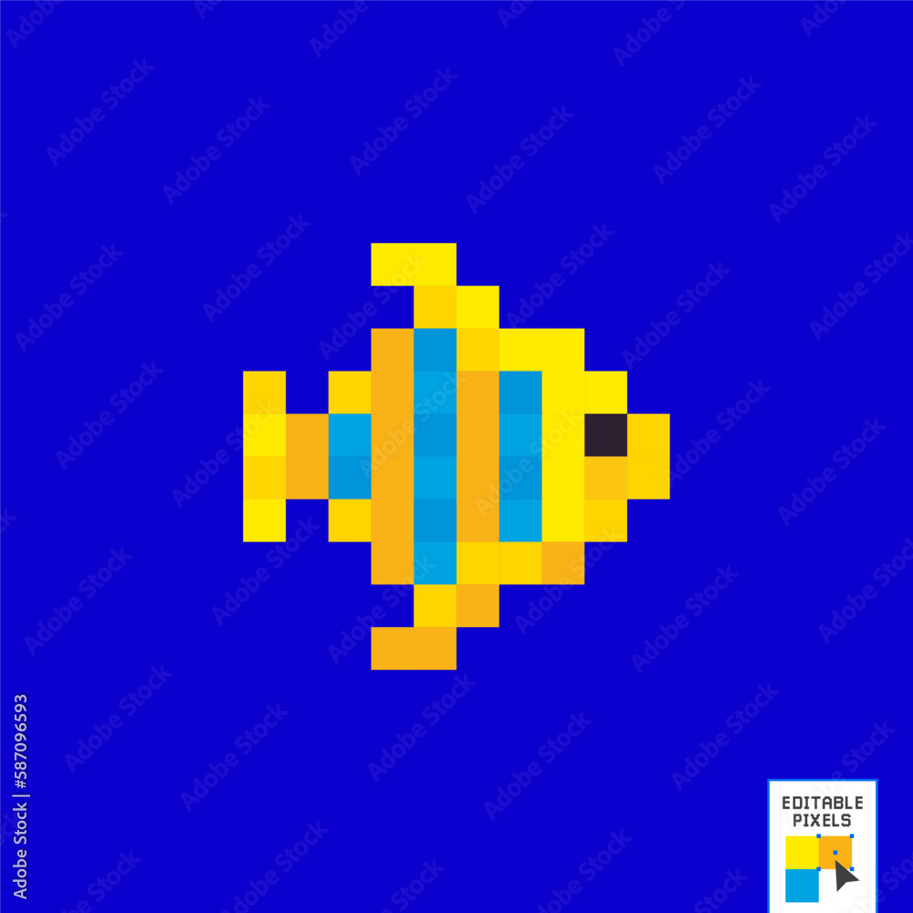 Goldfish, pixel art symbol isolated on white background. Pet animal ...
