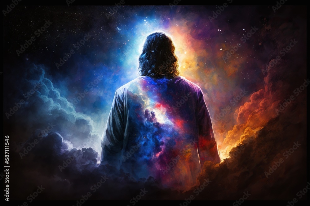 Ilustración de Stock Jesus as the savior in space with a galaxy ...