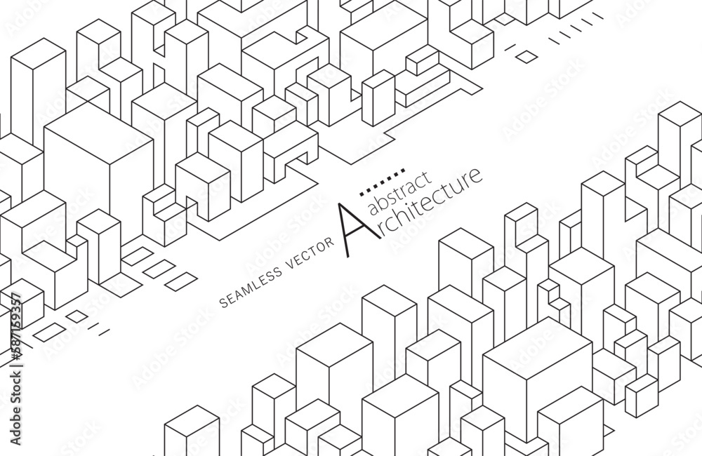 Seamless design abstract urban building line drawing. 3D illustration ...