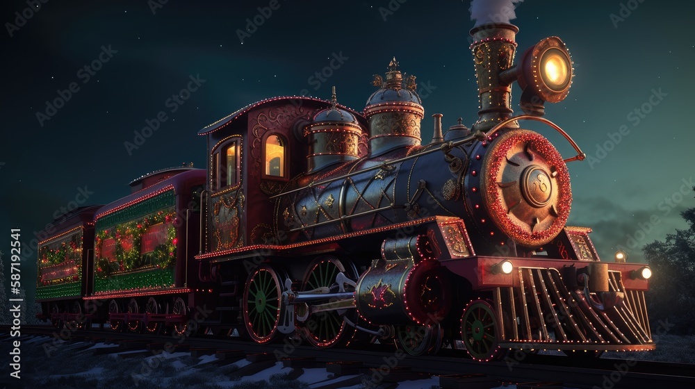 christmas train. Created with Generative AI. Stock Illustration | Adobe ...