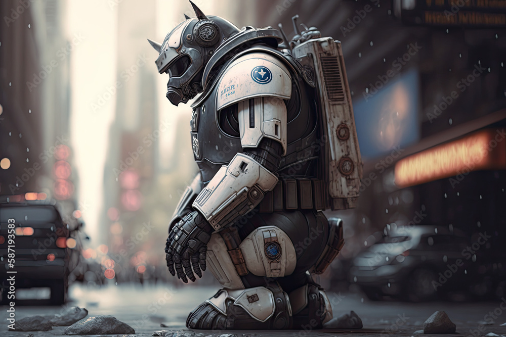 A futuristic robot, cyborg, android, and droid soldier warrior ...