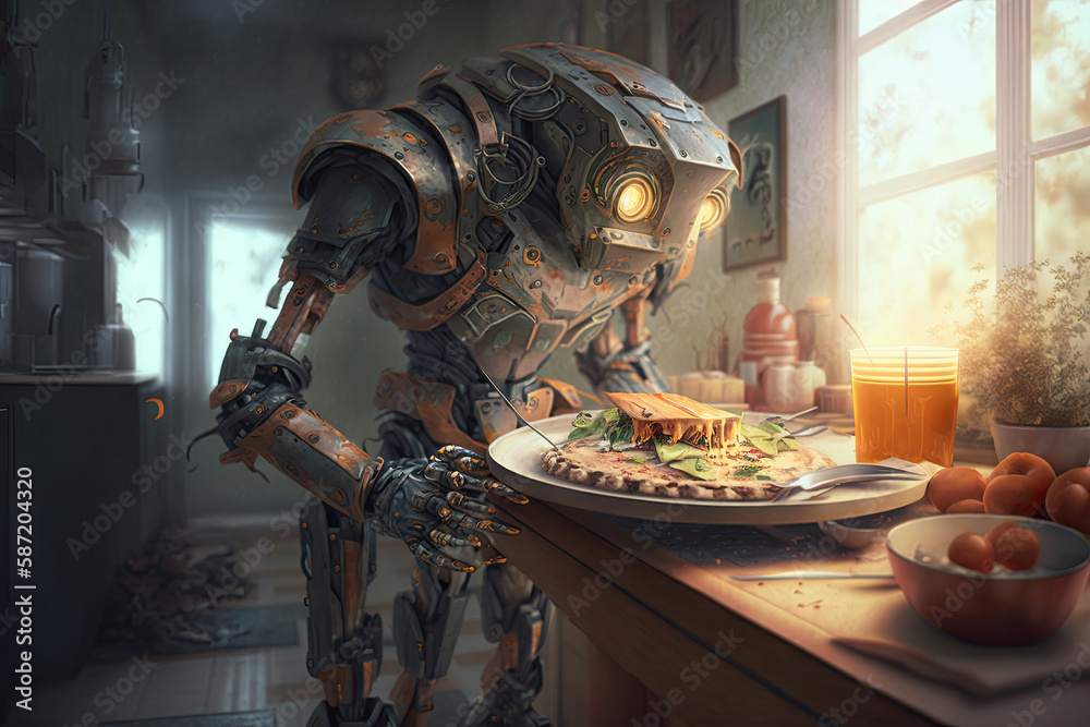 Retro robot, cyborg, android, chef, food prep, cook, server, waiter ...