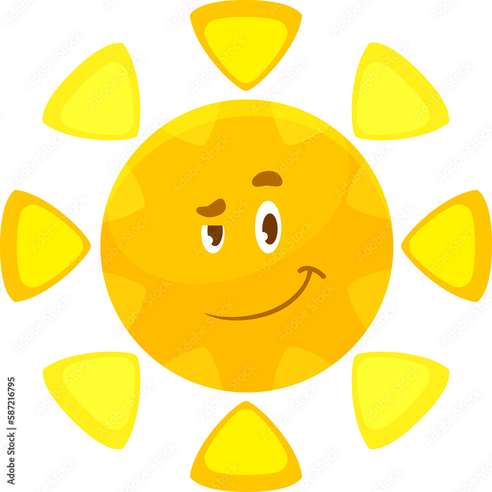 Cartoon sun character with grin face, personage Stock Illustration ...