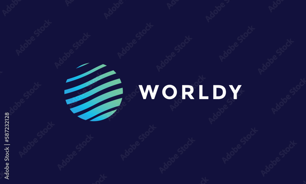 Logo vector blue color circle minimalist global style technology iconic ...