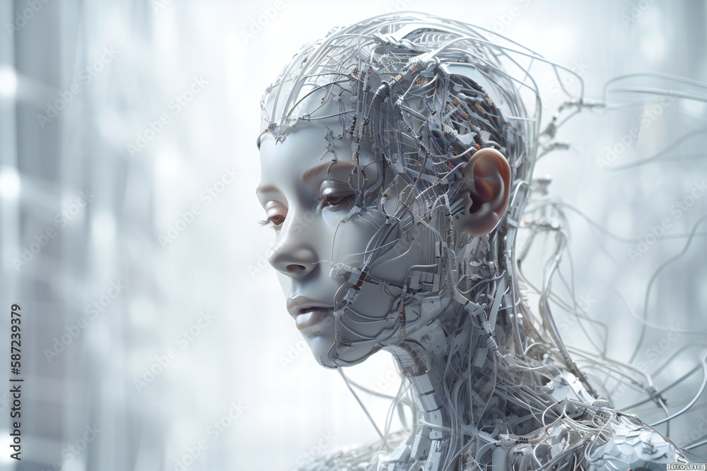 Illustration of a beautiful female android head. Robotic and artificial ...