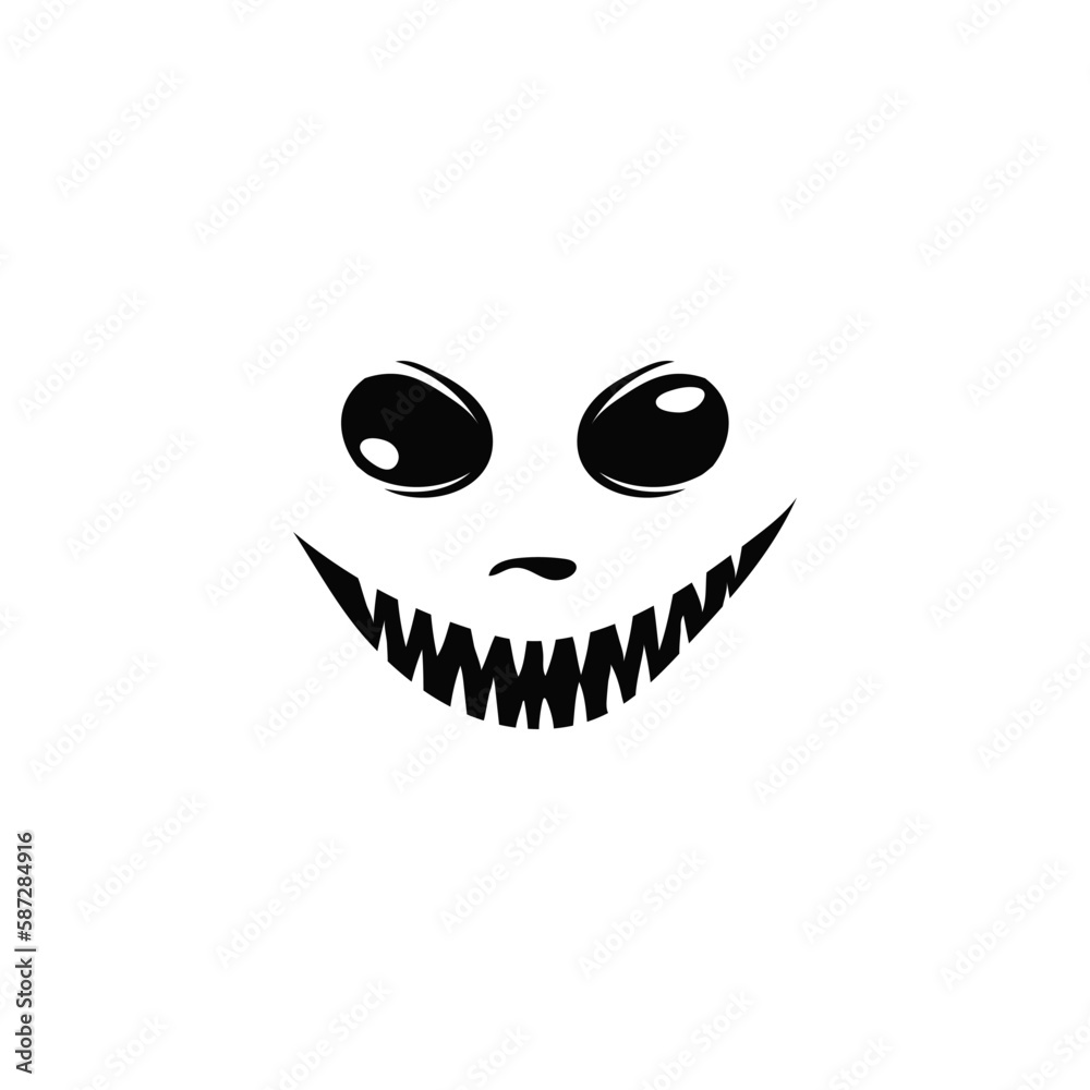 Vector de Stock Scary laughing face with big teeth. Black ghost mouth ...