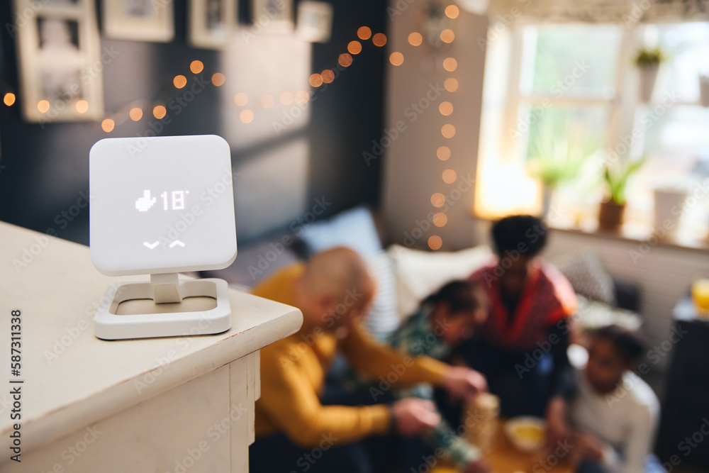 Smart meter showing temperature of 18 degrees inside home Stock Photo ...