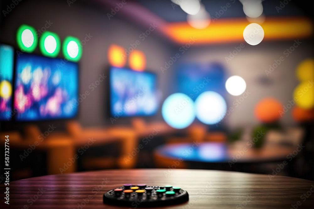 Tabletop view with blurred background of gaming room interior design ...
