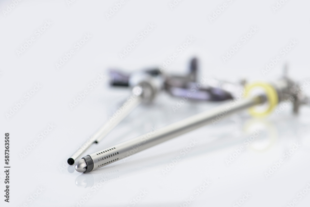 Closeup of Reusable Laparoscopic Surgical Tool on White Background ...