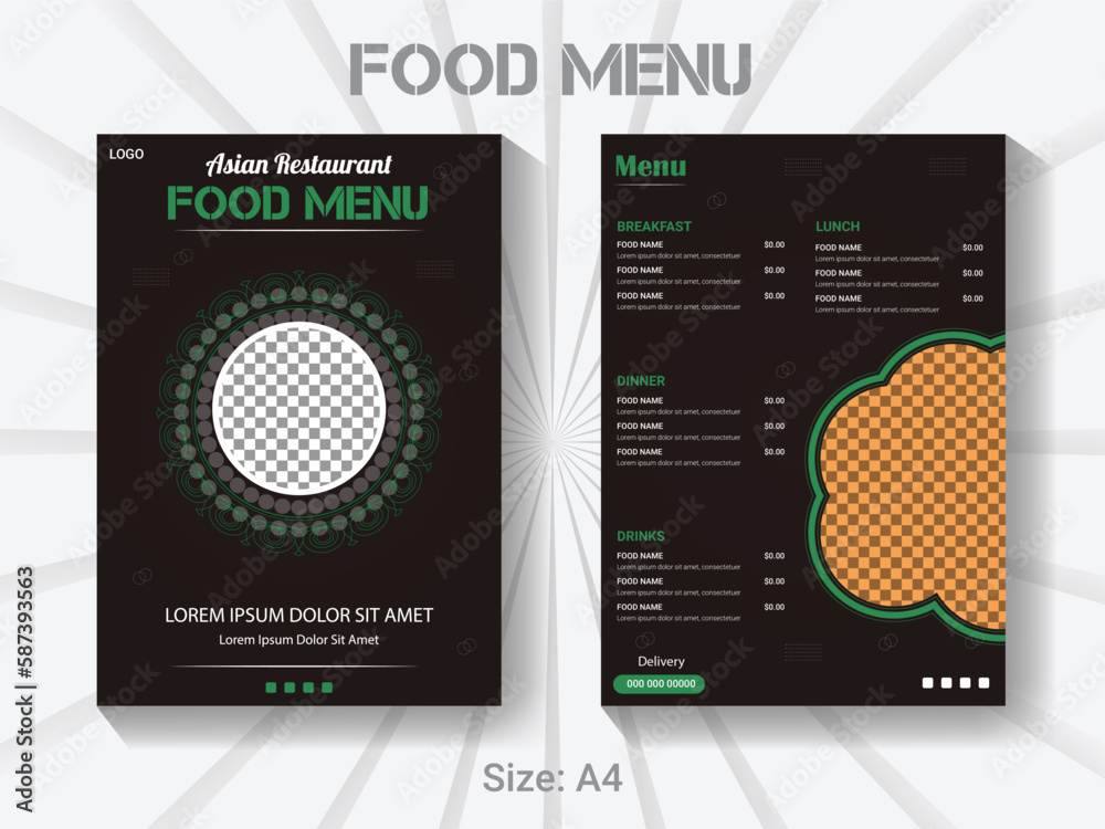 A4 size brifold brochure new year food menu template. modern vector ...