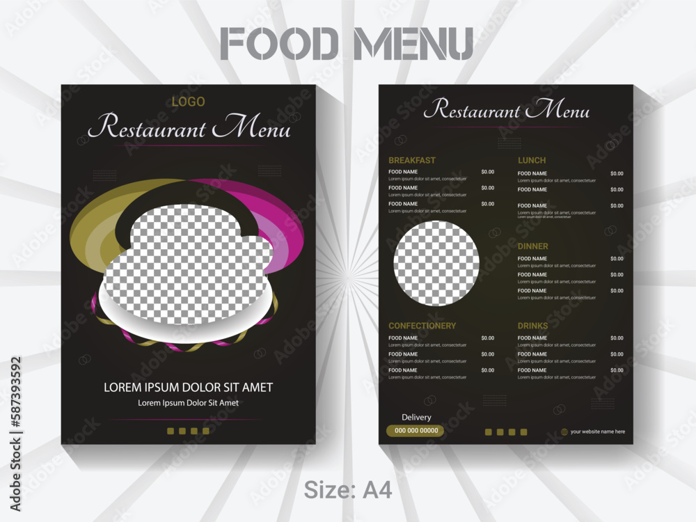 A4 size brifold brochure new year food menu template. modern vector ...